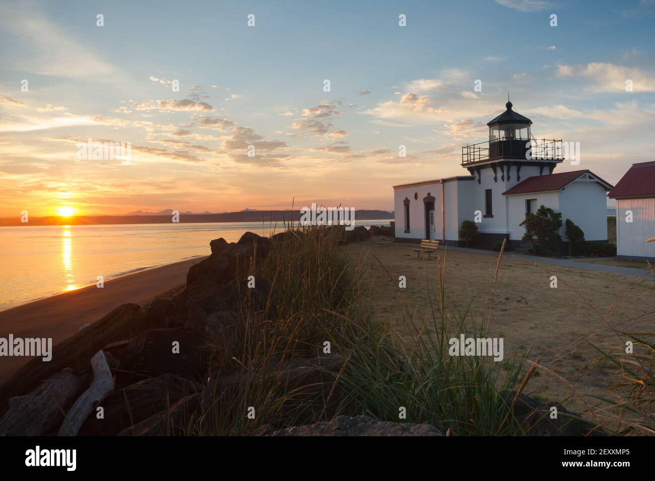 Bright Orange Sunrise Puget Sound Point No Point Lighthouse Stock Photo ...