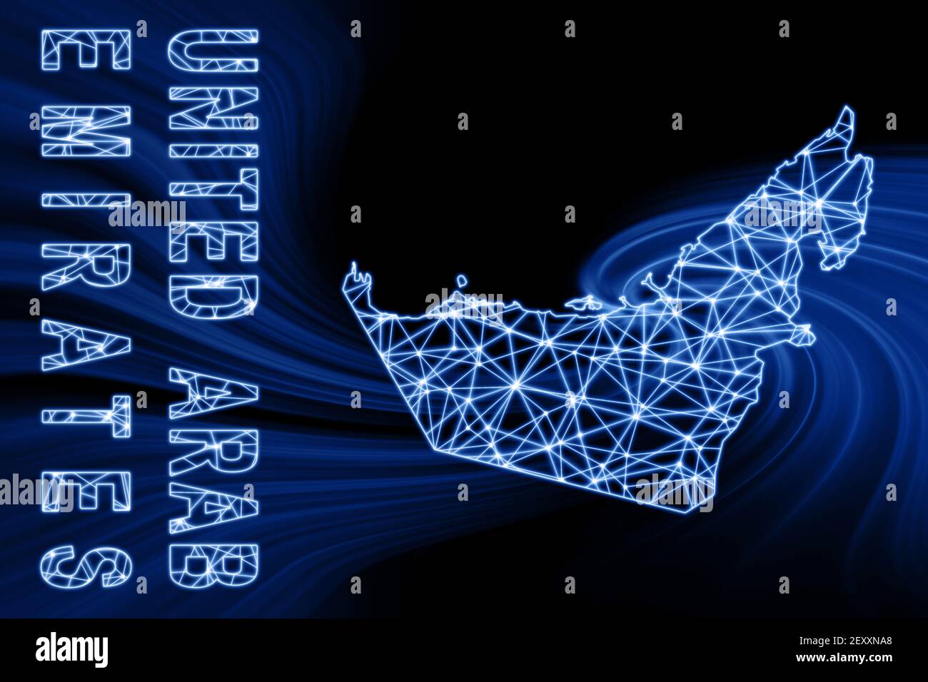 Map of United Arab Emirates, Polygonal mesh line map, blue map on dark ...