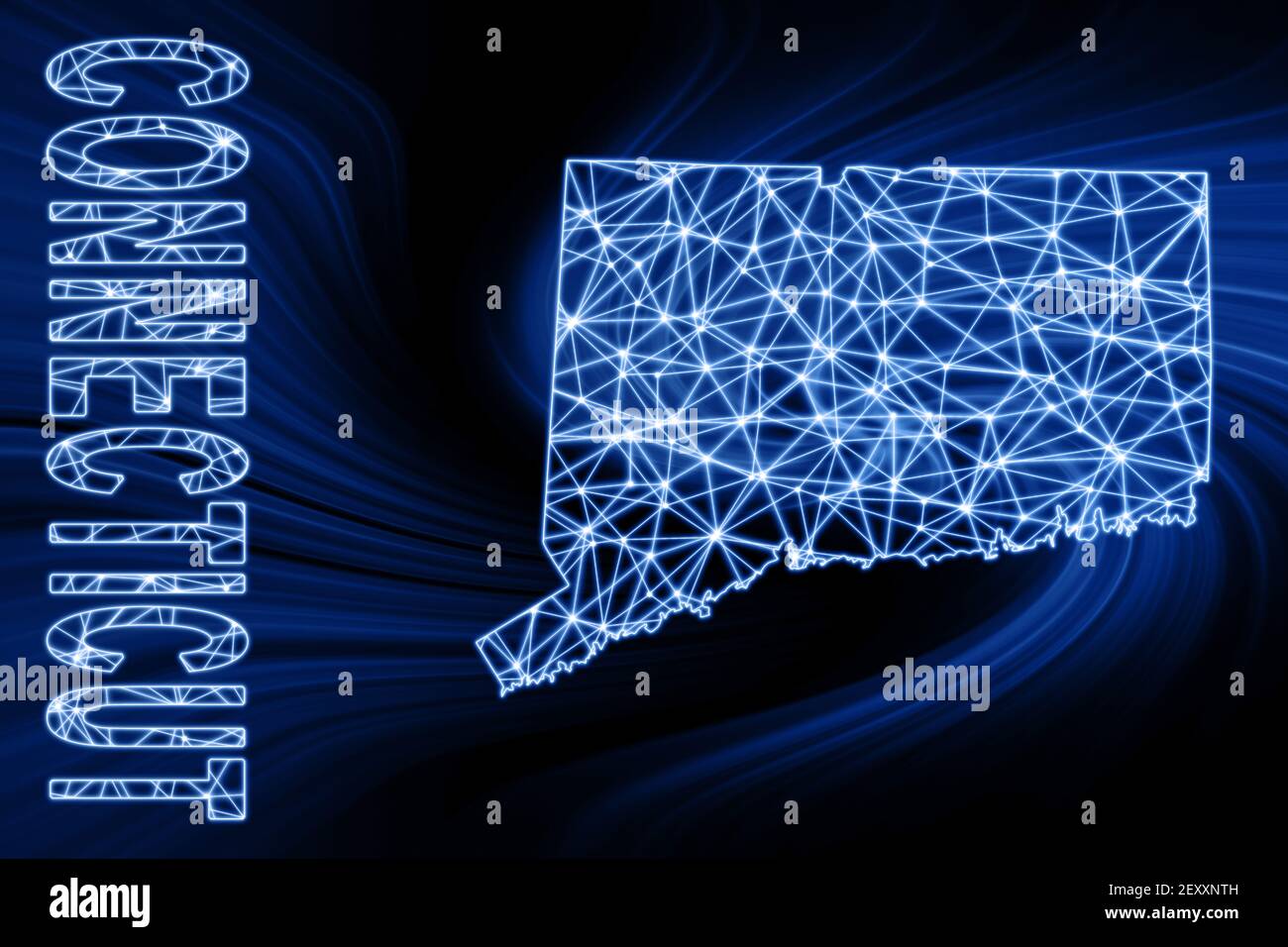 Map of Connecticut, Polygonal mesh line map, blue map on dark ...