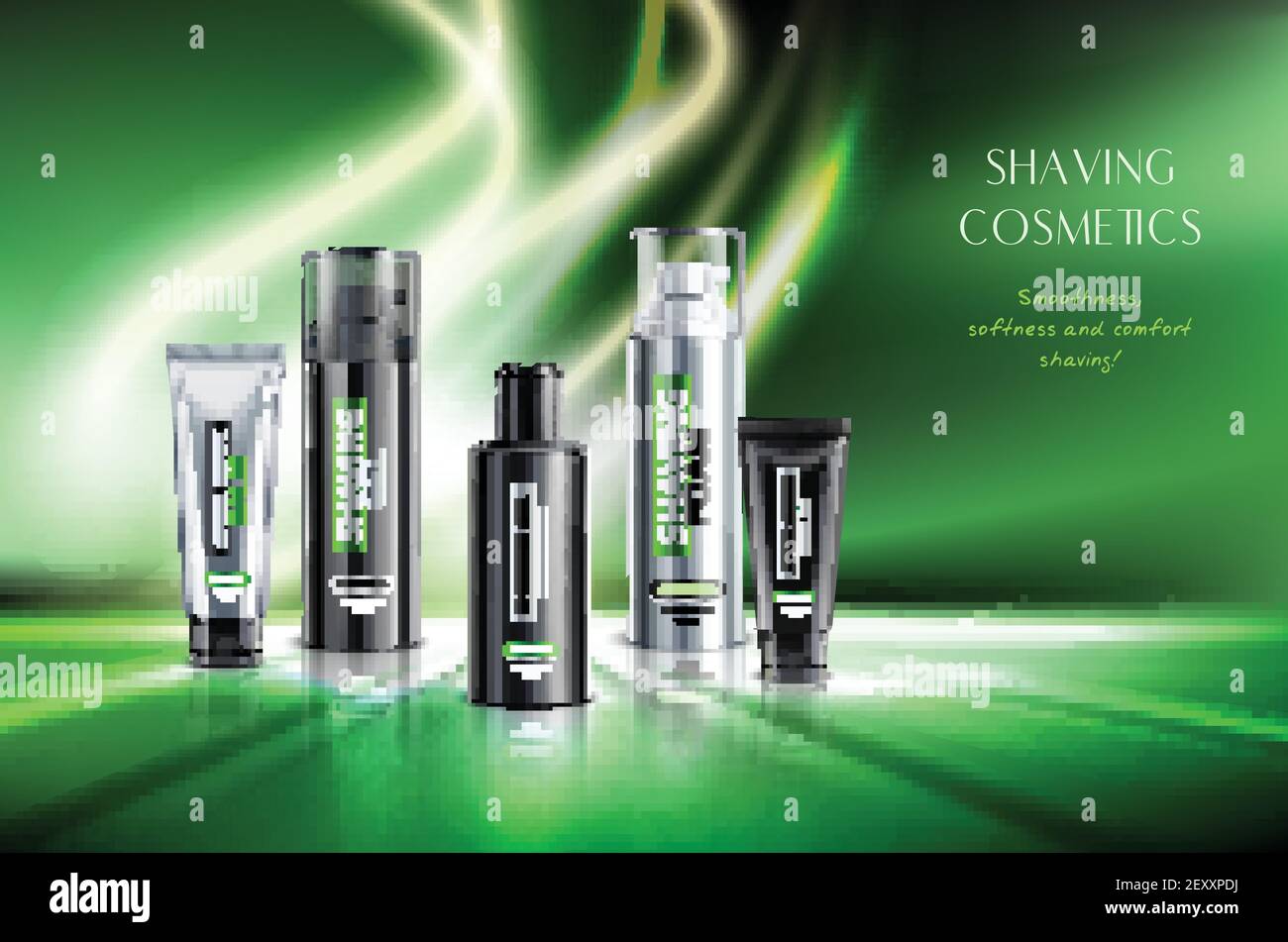 Shaving luxury cosmetics products with foam balm gel realistic emerald ...