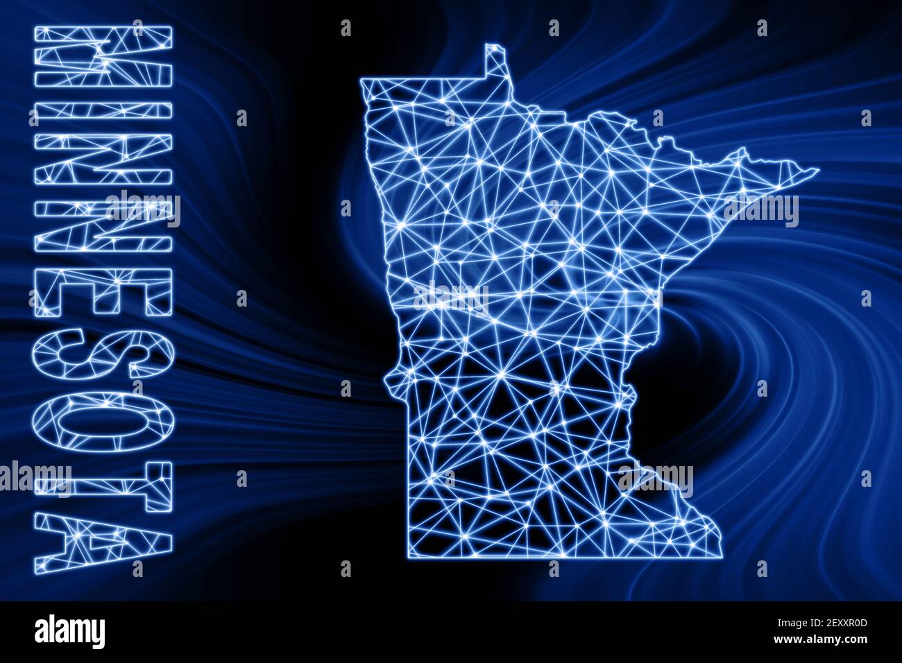 Map of Minnesota, Polygonal mesh line map, blue map on dark background ...