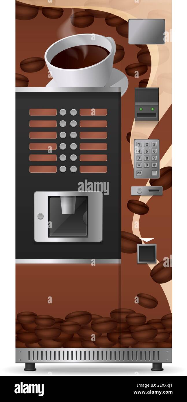 Coffee vending machine realistic icon with electronic control panel and ...