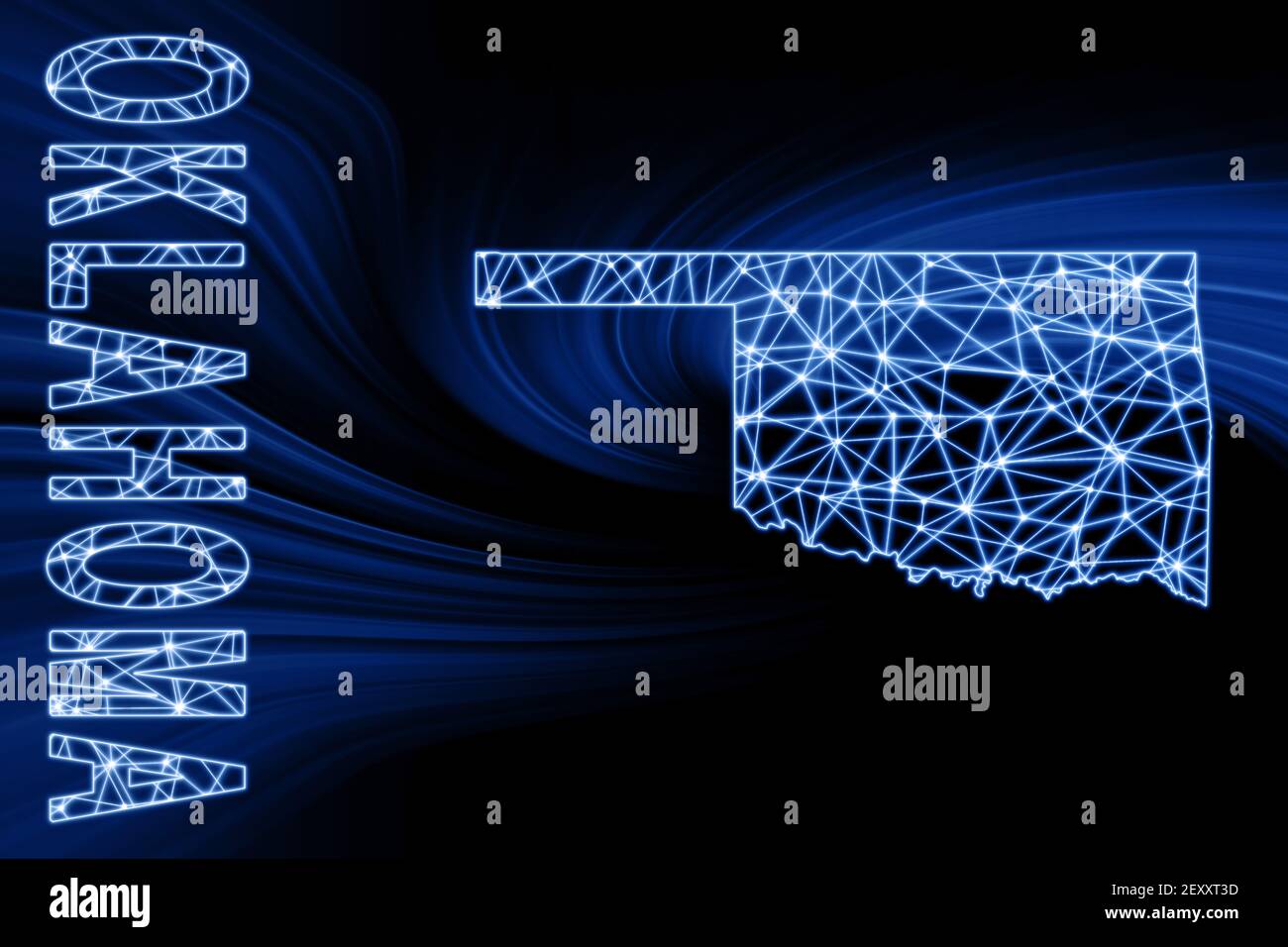 Map of Oklahoma, Polygonal mesh line map, blue map on dark background ... Map of Oklahoma, Polygonal mesh line map, blue map on dark background ...
