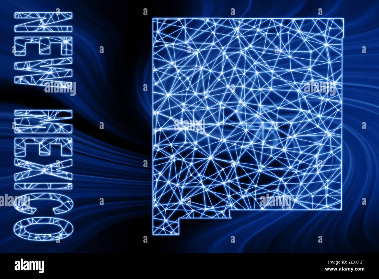 Map of New Mexico, Polygonal mesh line map, blue map on dark background ...