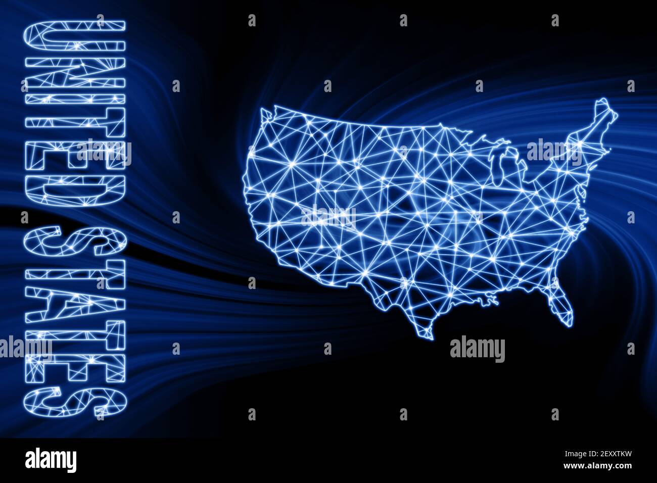 Map of United States, Polygonal mesh line map, blue map on dark ...