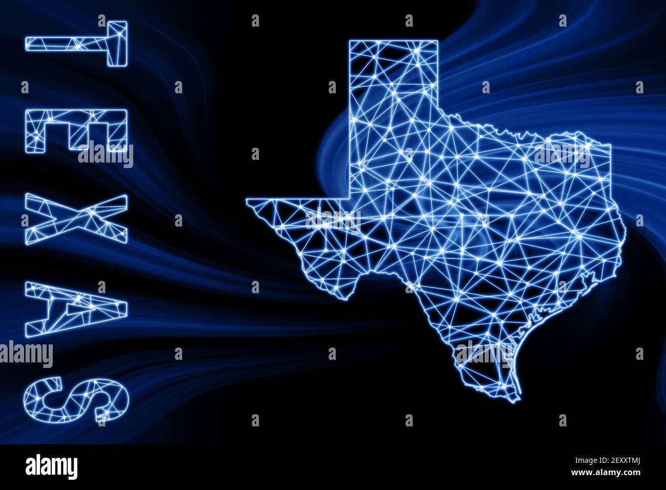 Map of Texas, Polygonal mesh line map, blue map on dark background ...