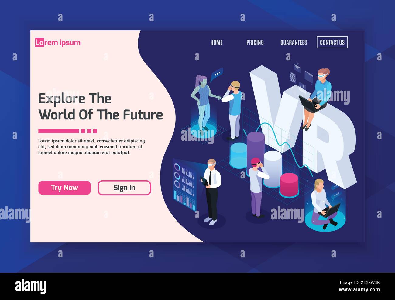 Virtual augmented reality 360 degree isometric background for website landing page woth ...