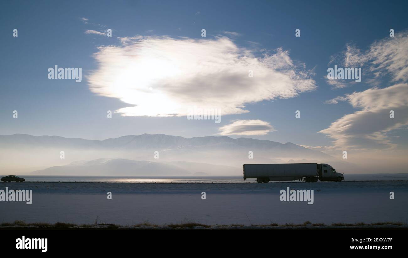 Long Haul Over the Road Freight Trucking Winter Highway Stock Photo - Alamy
