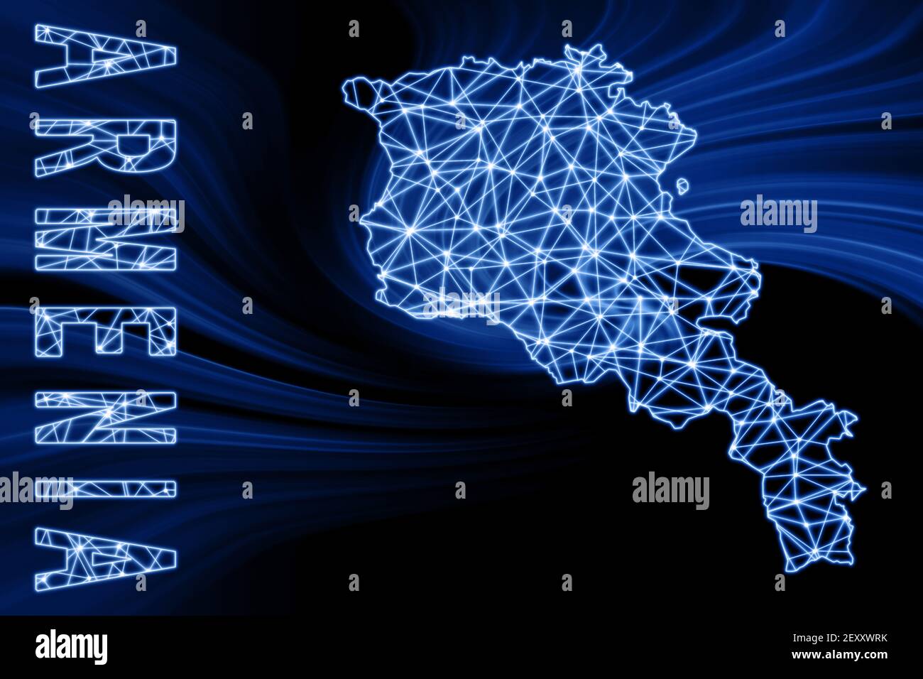 Map of Armenia, Polygonal mesh line map, blue map on dark background ...
