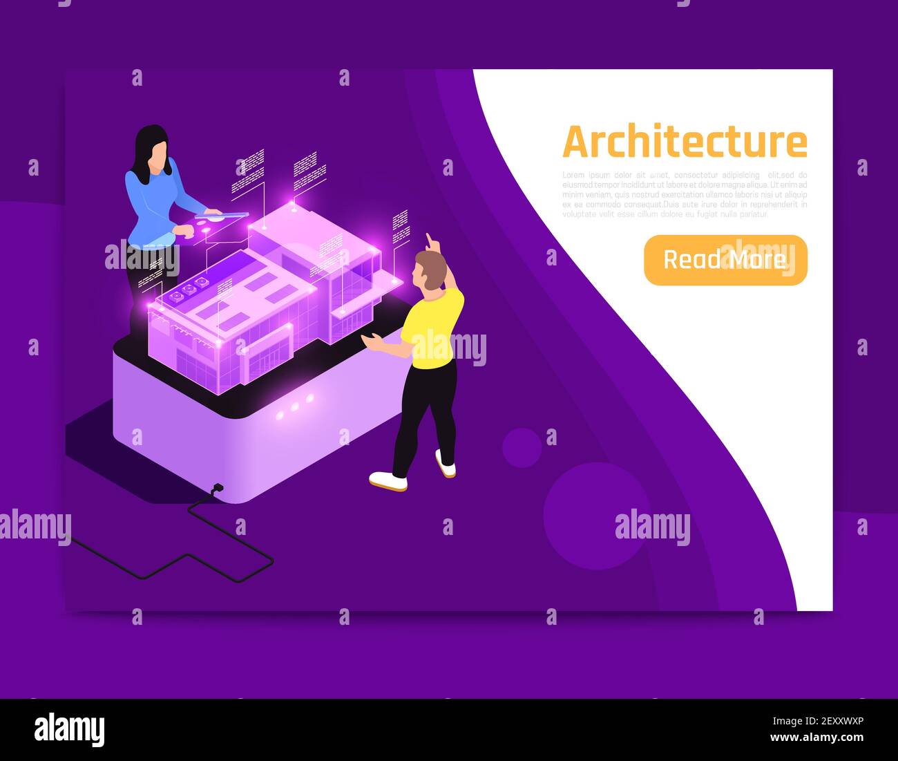 People and interfaces glow isometric composition architecture description with two people on ...