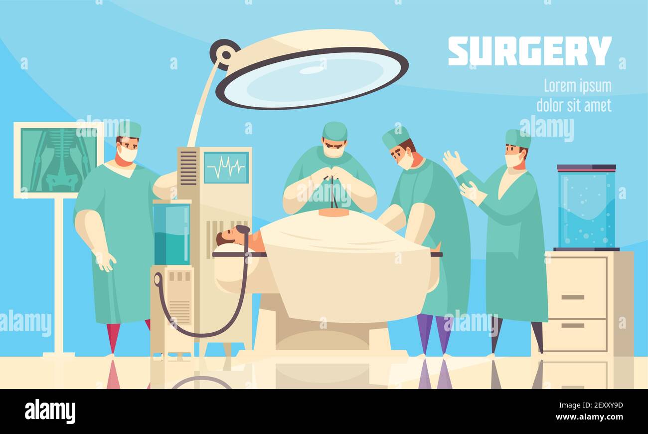 Colored flat hospital operation composition a doctor with assistants ...