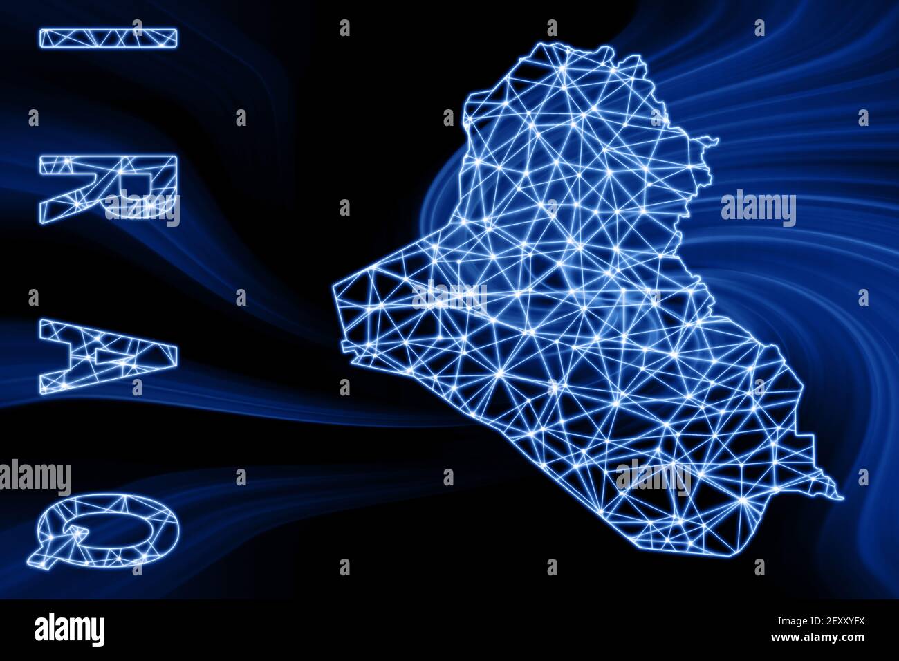 Map of Iraq, Polygonal mesh line map, blue map on dark background Stock ...