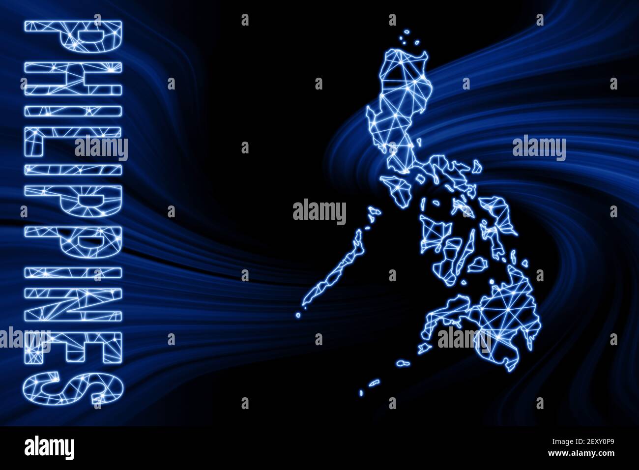 Map of Philippines, Polygonal mesh line map, blue map on dark ...