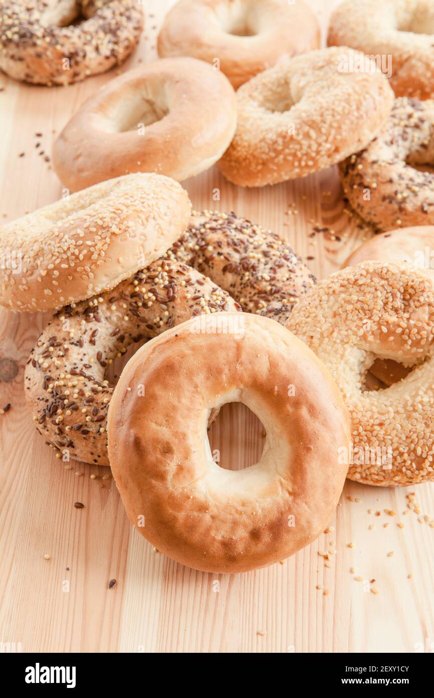 Assorted fresh bagels Stock Photo - Alamy