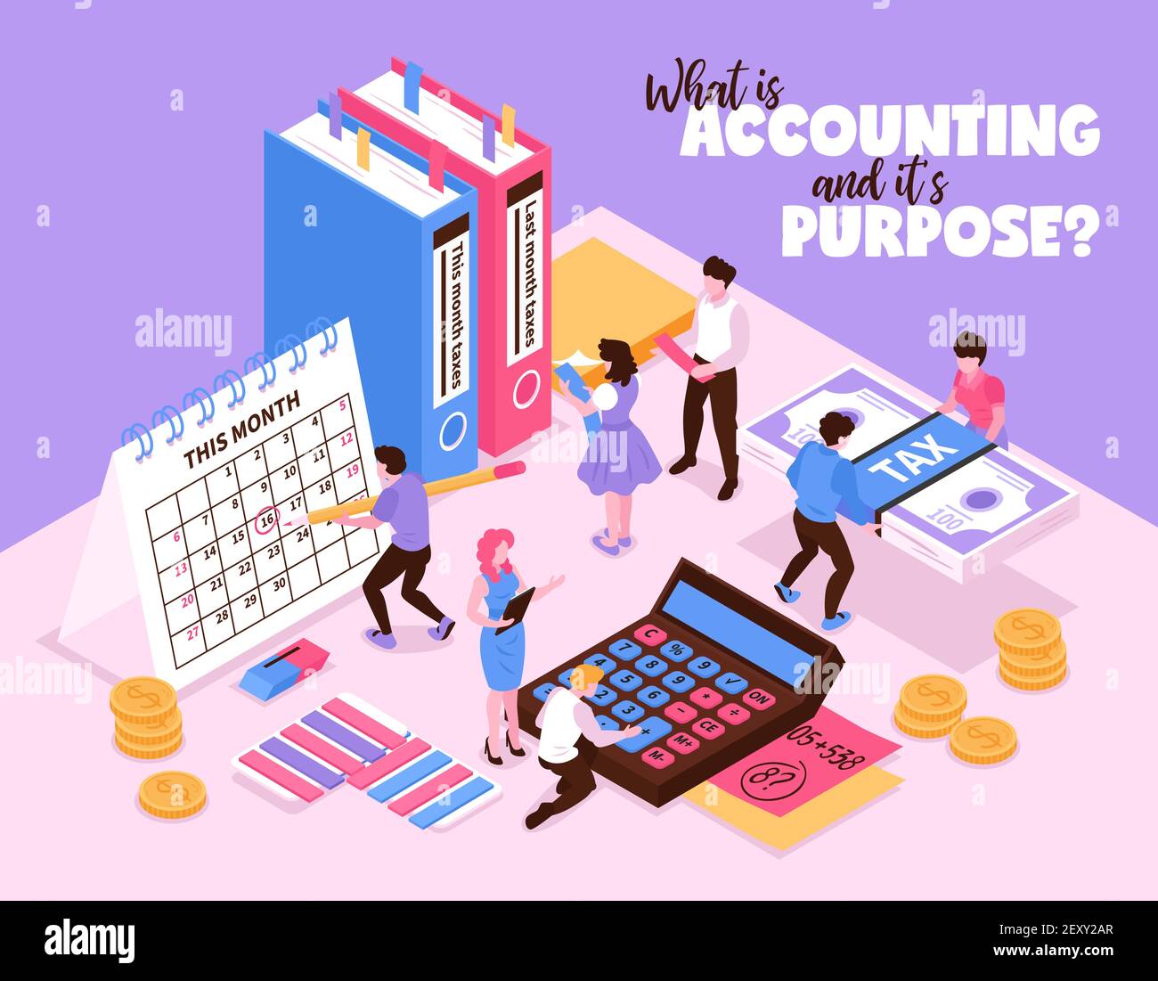 Isometric accounting composition with small human characters and ...