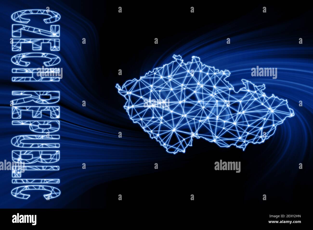 Map of Czech Republic, Polygonal mesh line map, blue map on dark ...