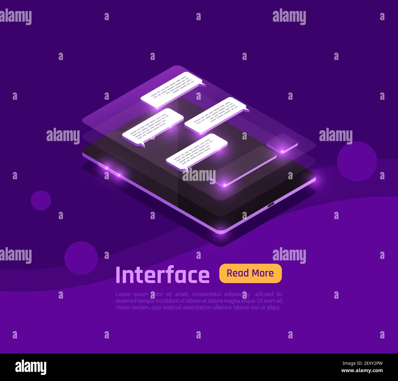 Colored and isometric people and interfaces glow banner with abstract interface on smartphone ...