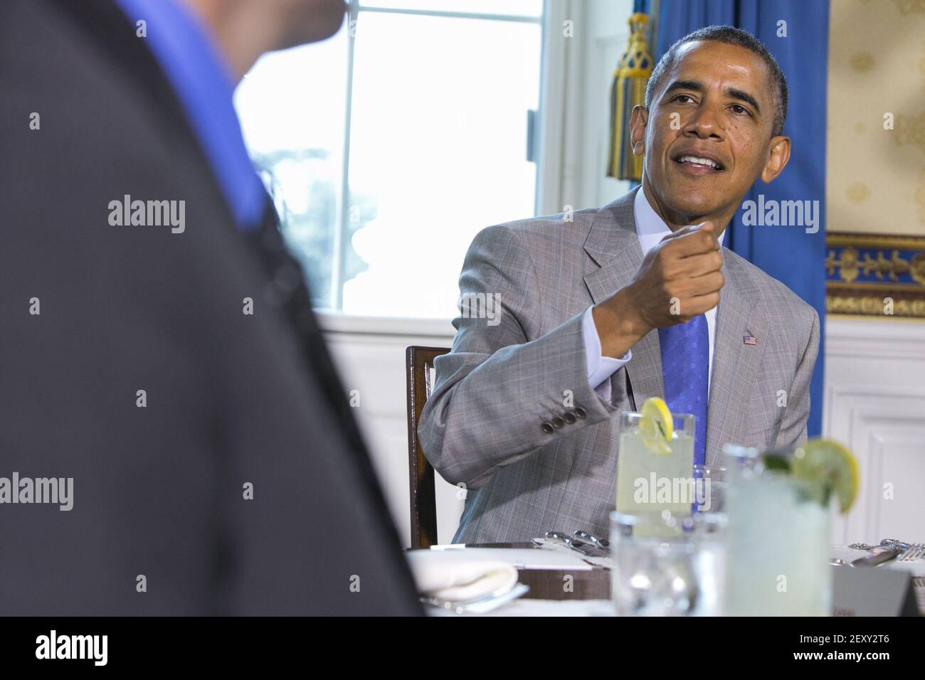 President Barack Obama hosts a lunch for group of teachers in the Blue ...
