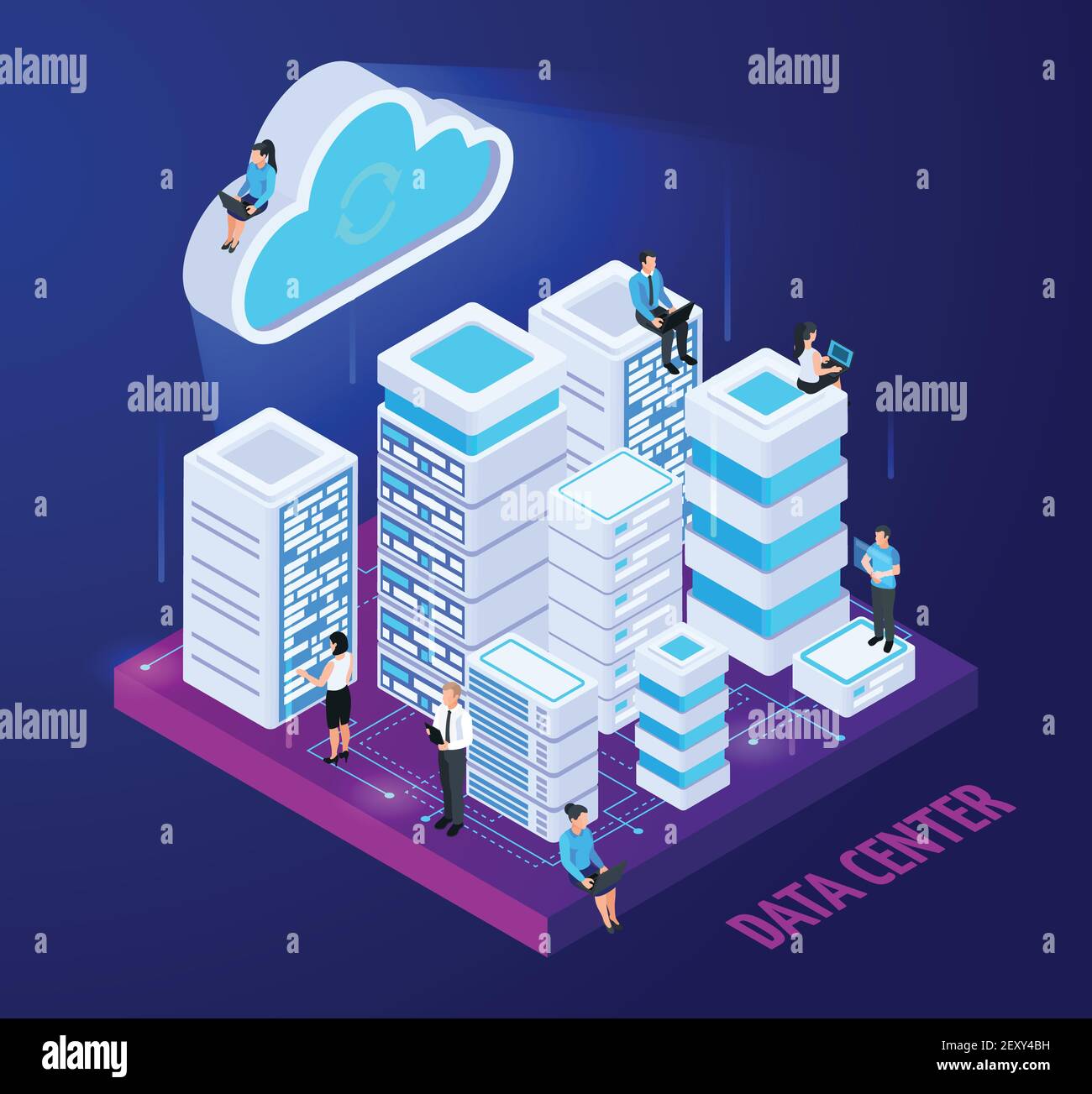 Cloud services isometric conceptual composition with images of server ...