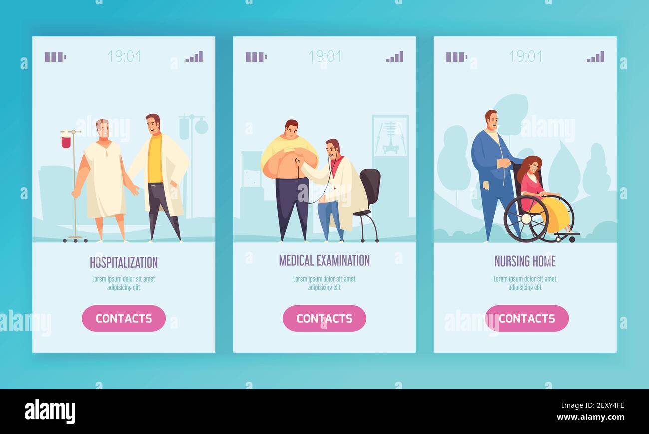 Three medical vertical banner set with hospitalization medical ...