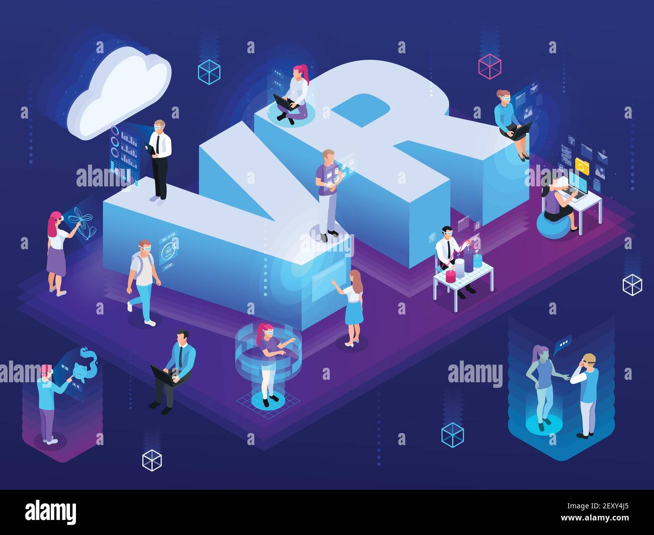 Virtual augmented reality 360 degree isometric composition of people ...