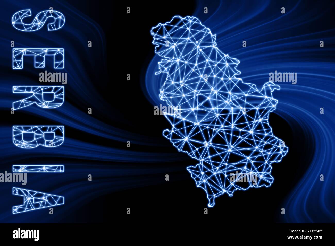 Map of Serbia, Polygonal mesh line map, blue map on dark background ...