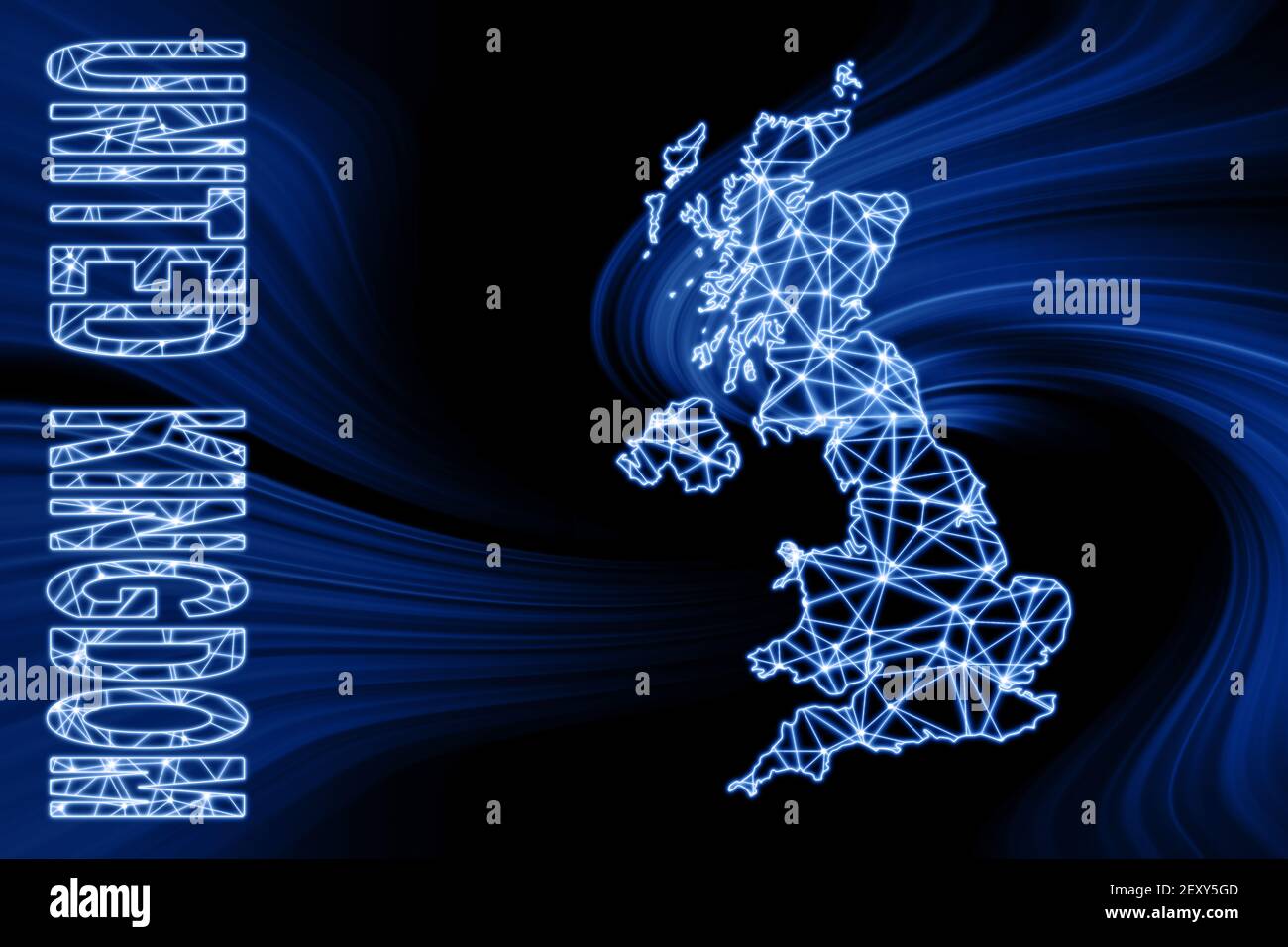 Map of United Kingdom, Polygonal mesh line map, blue map on dark ...