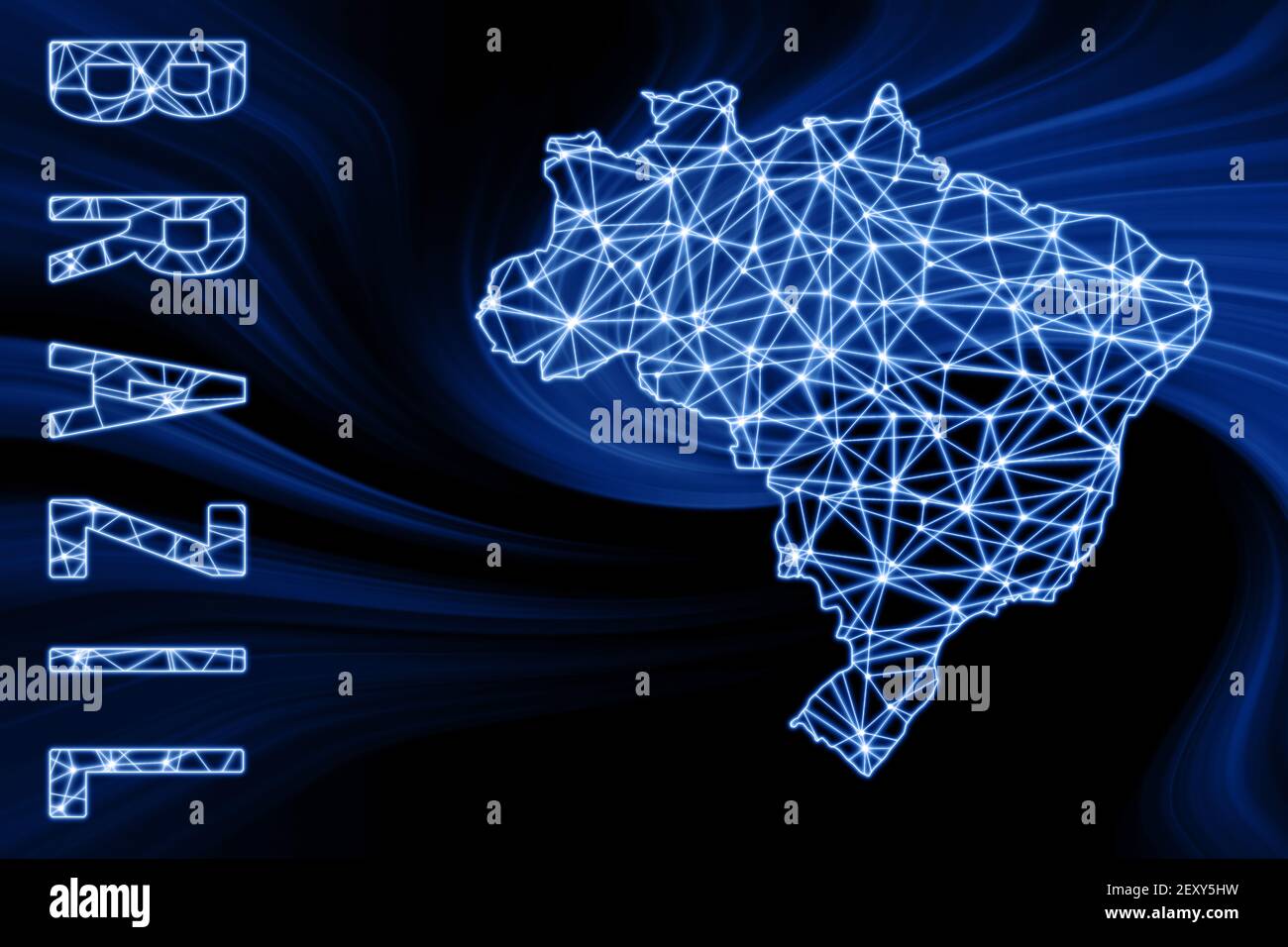 Map of Brazil, Polygonal mesh line map, blue map on dark background ...