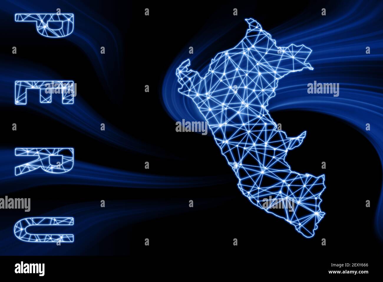 Map of Peru, Polygonal mesh line map, blue map on dark background Stock ...