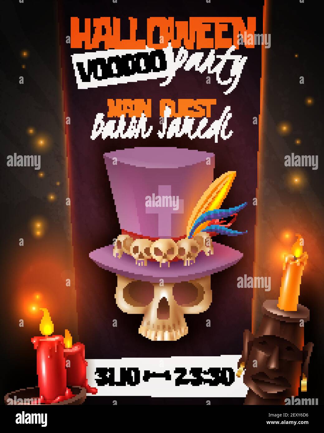 Halloween voodoo party announcement invitation poster with skull in hat ...