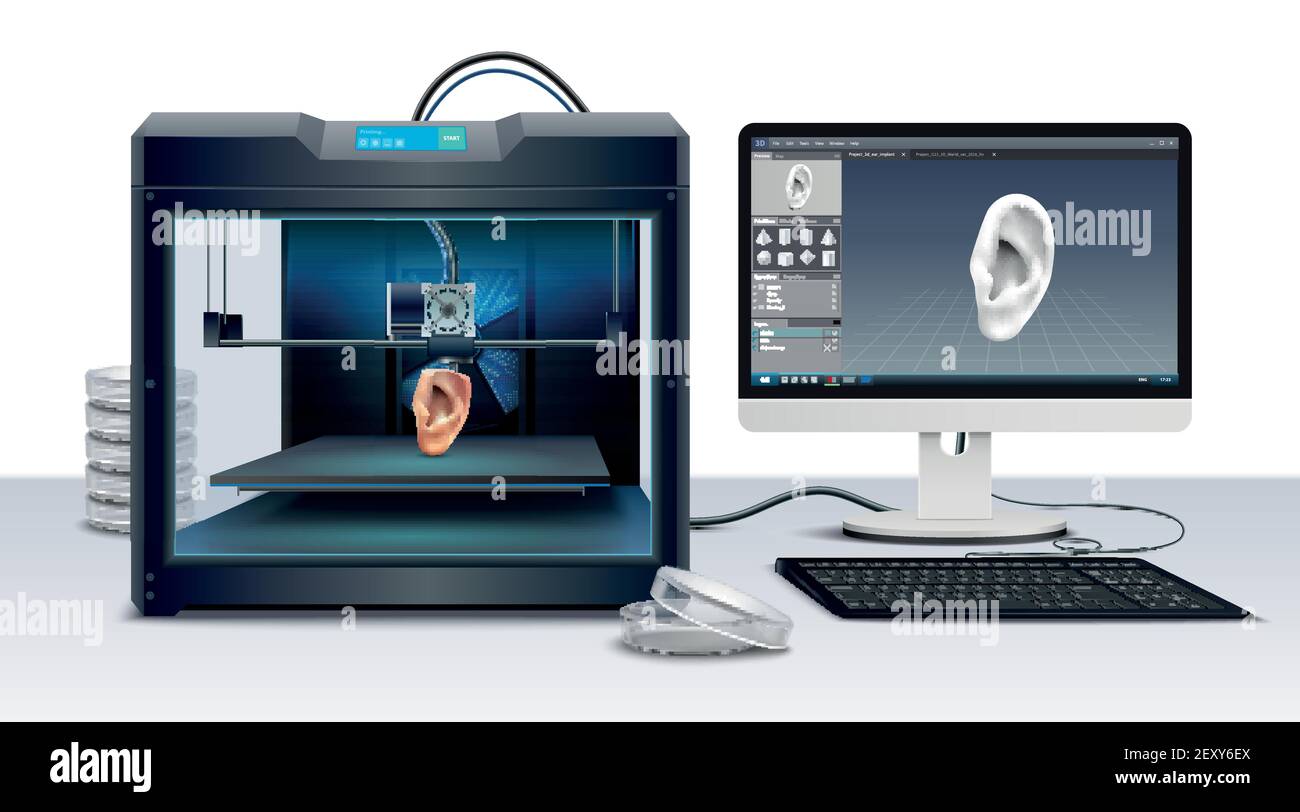 3d printing of human ear realistic composition vector illustration ...