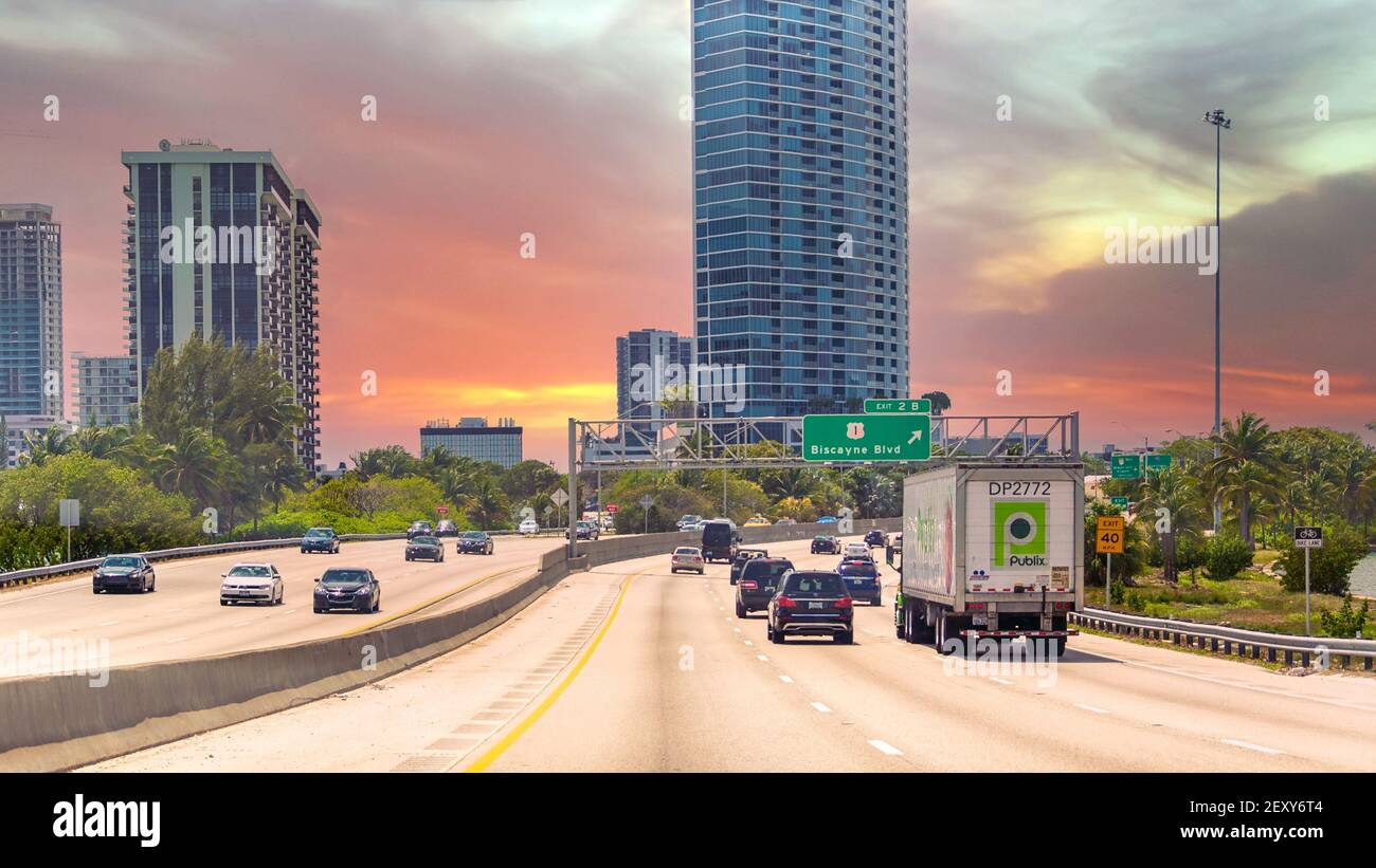 Traffic in highway, Miami, USA Stock Photo - Alamy
