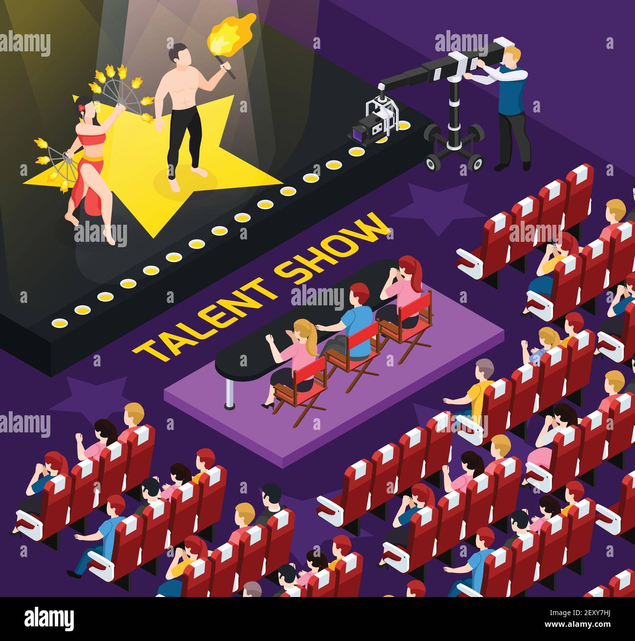 Street artist isometric people composition with view of auditorium ...