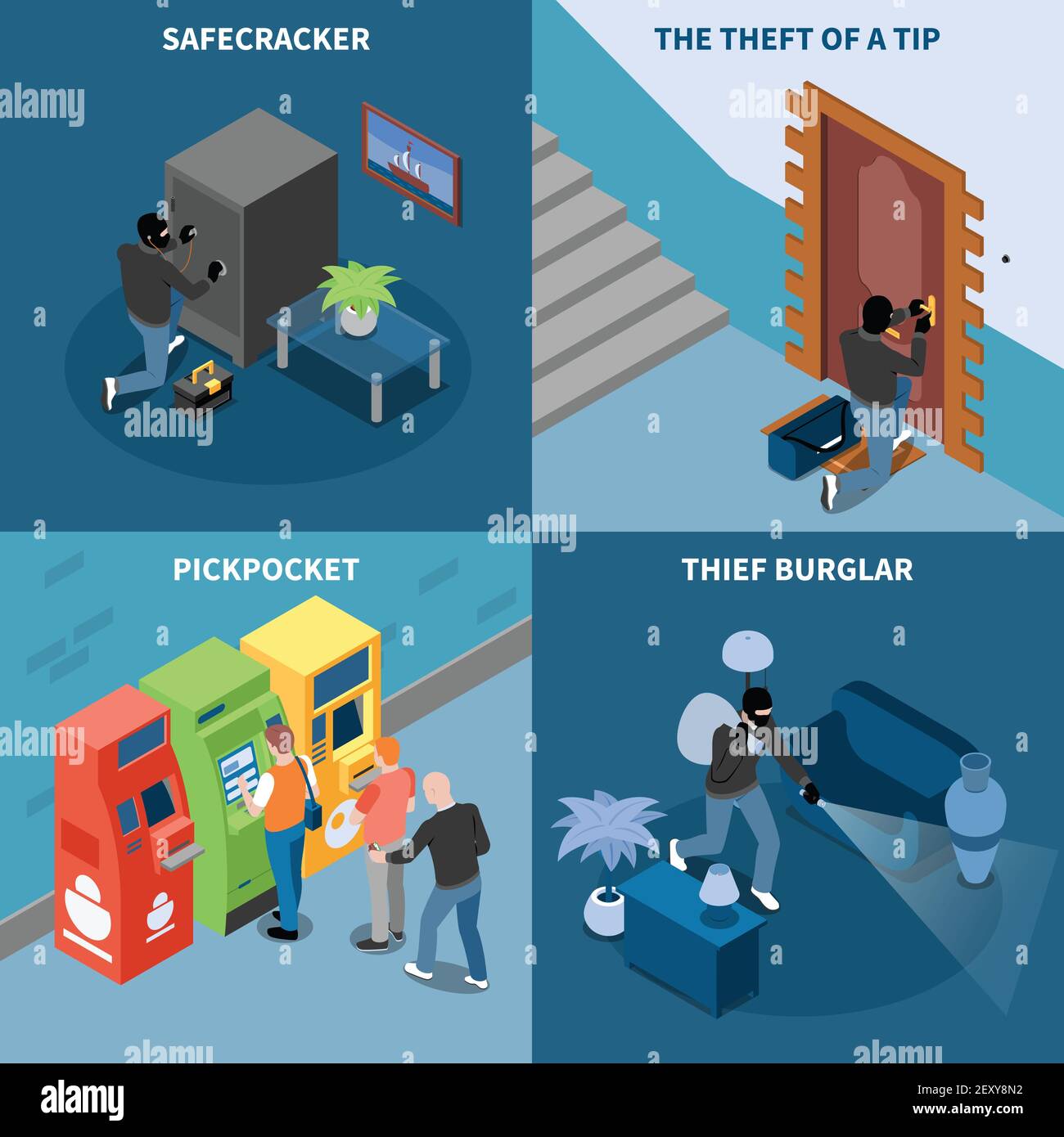 Thief burglar pick pocket and safe cracker theft of tip isometric ...