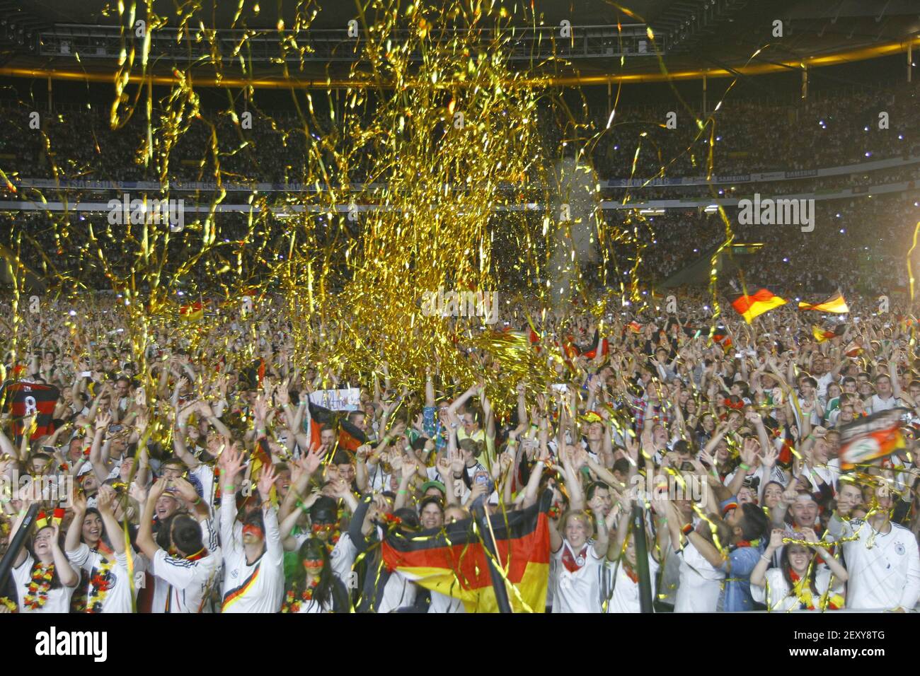 German fans celebrate Germany's win in the world cup. 50.000 fans ...
