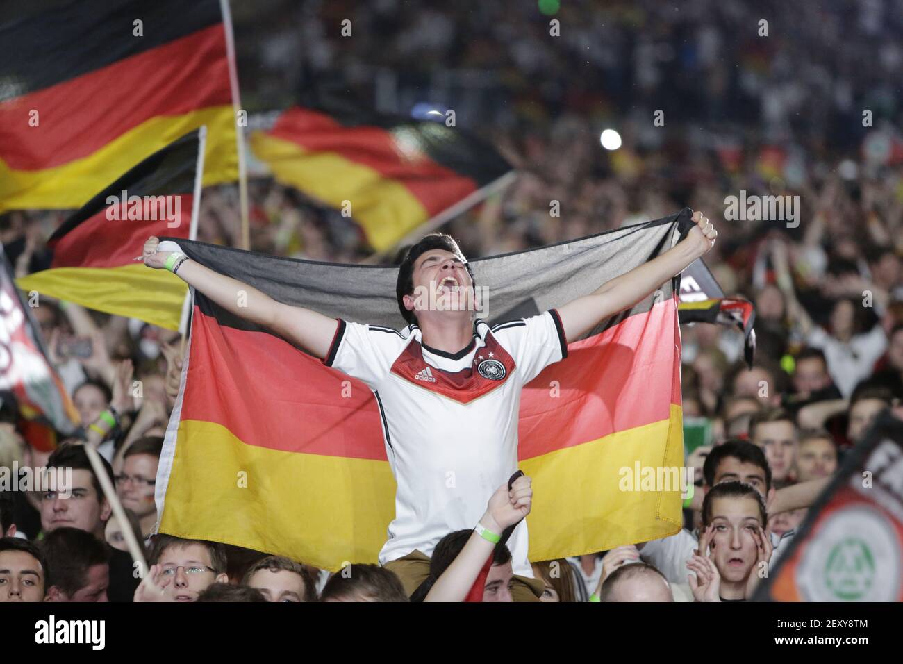 German fans celebrate Germany's win in the world cup. 50.000 fans ...