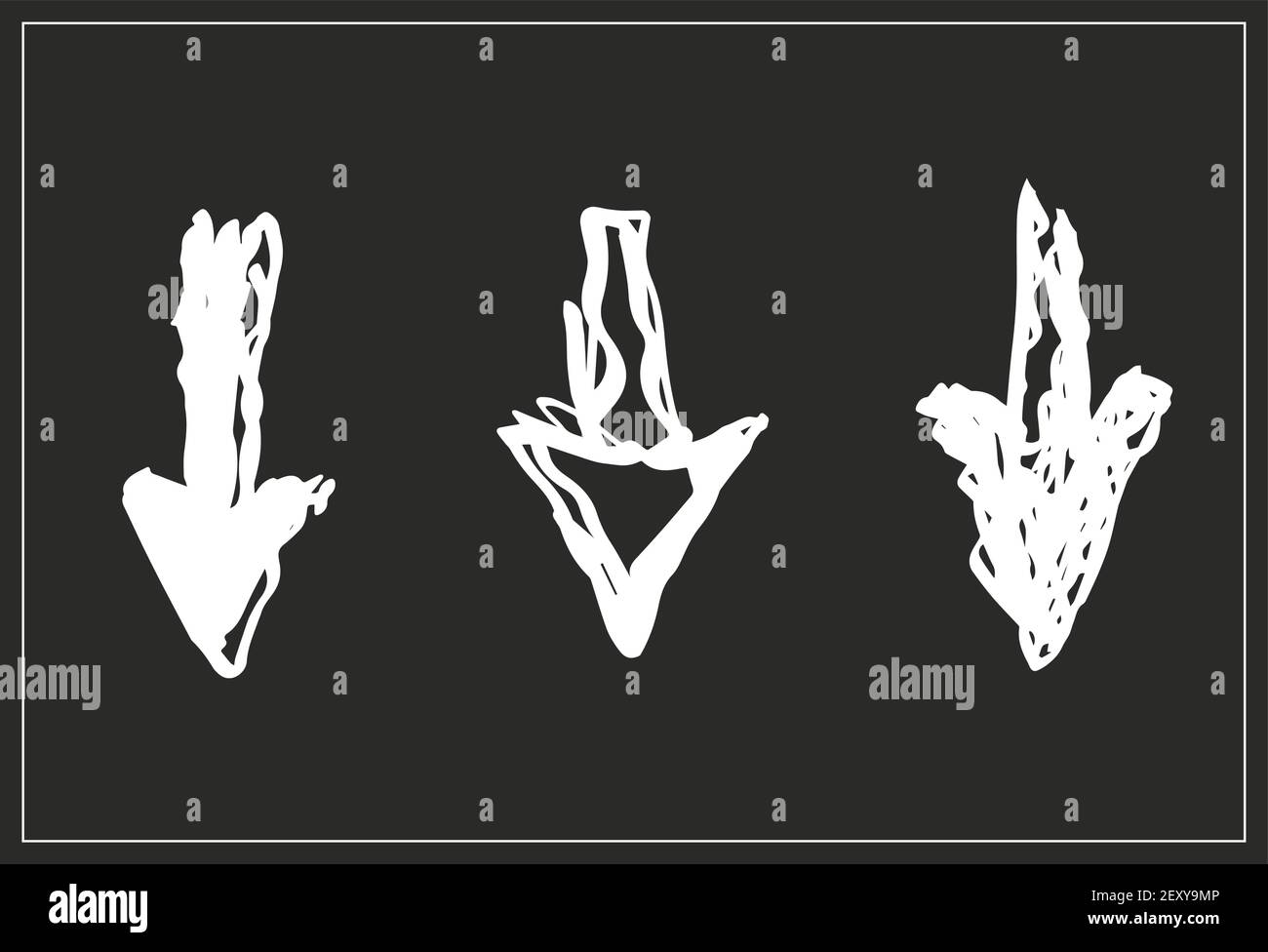 A set of vector drawn arrows. Isolated white arrows on a black ...