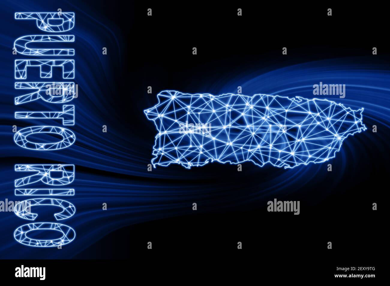 Map of Puerto Rico, Polygonal mesh line map, blue map on dark ...