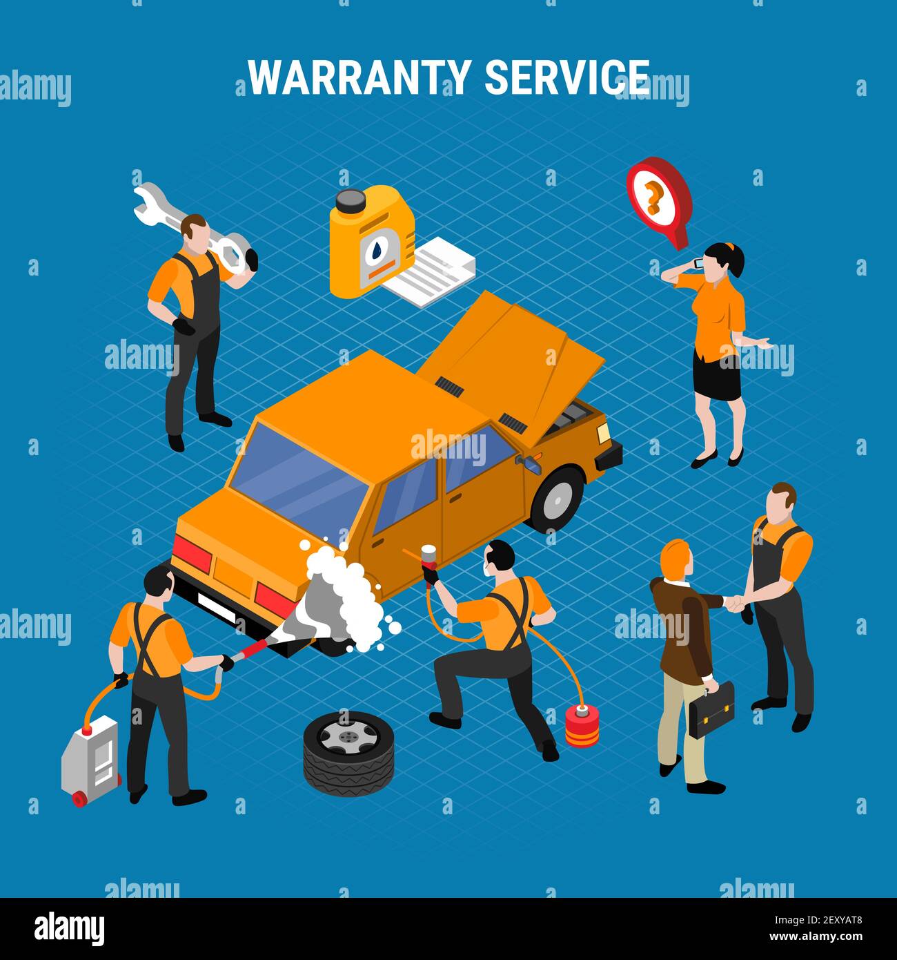 Warranty service isometric concept with work and tools symbols vector ...