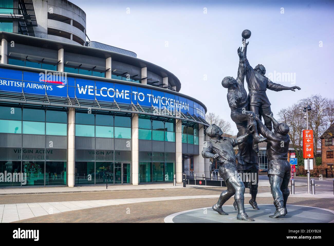 Twickenham, Surrey, UK., Saturday, 13/02/2021, Bronze Rugby Statue ...