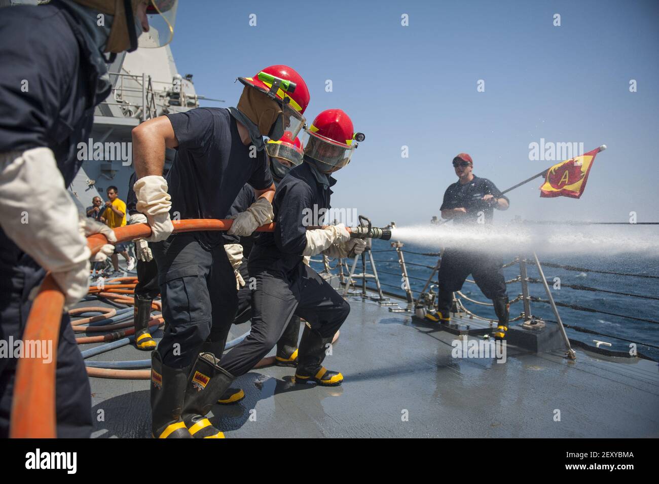 ARABIAN GULF (June 17, 2014) Sailors learn fire hose handling ...
