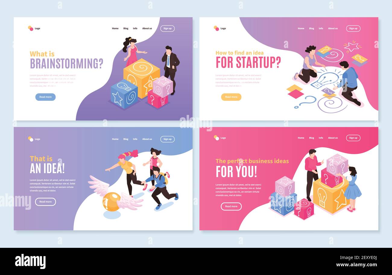 Isometric teamwork brainstorming horizontal banners collection of four isolated compositions ...