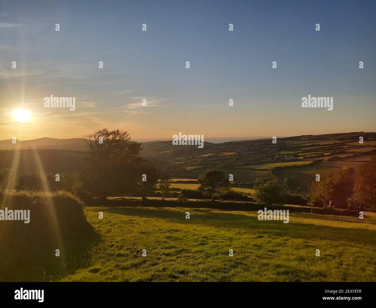 Views over Exmoor at sunset Stock Photo - Alamy