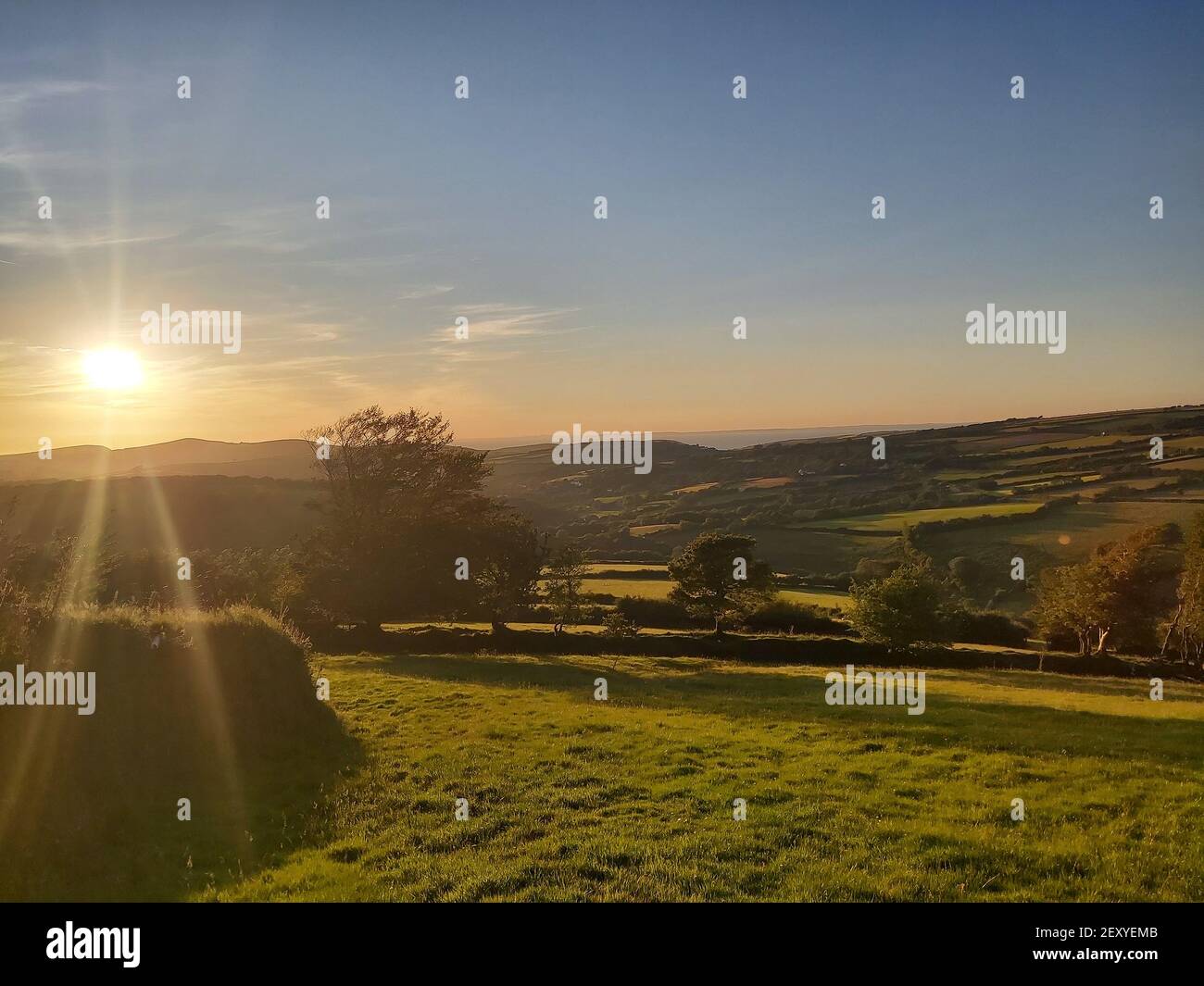 Views over Exmoor at sunset Stock Photo - Alamy