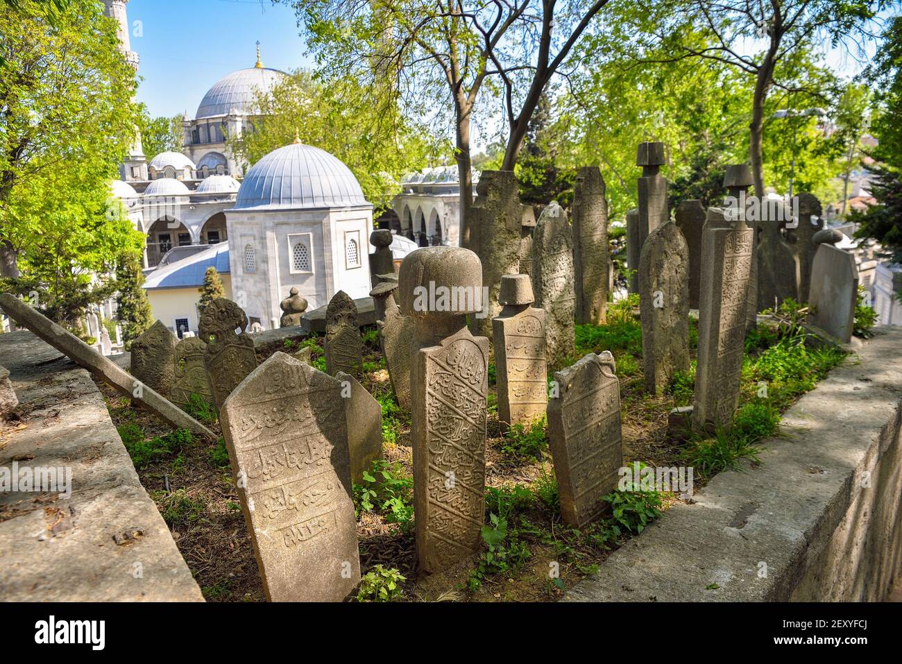 old tombstones at Ancient cemetery in Istanbul Stock Photo - Alamy