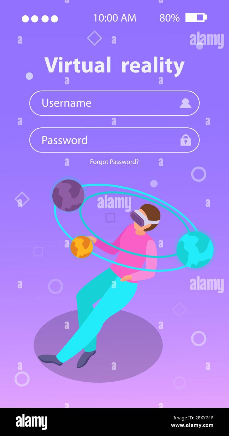 Login form isometric background with person wearing augmented reality ...