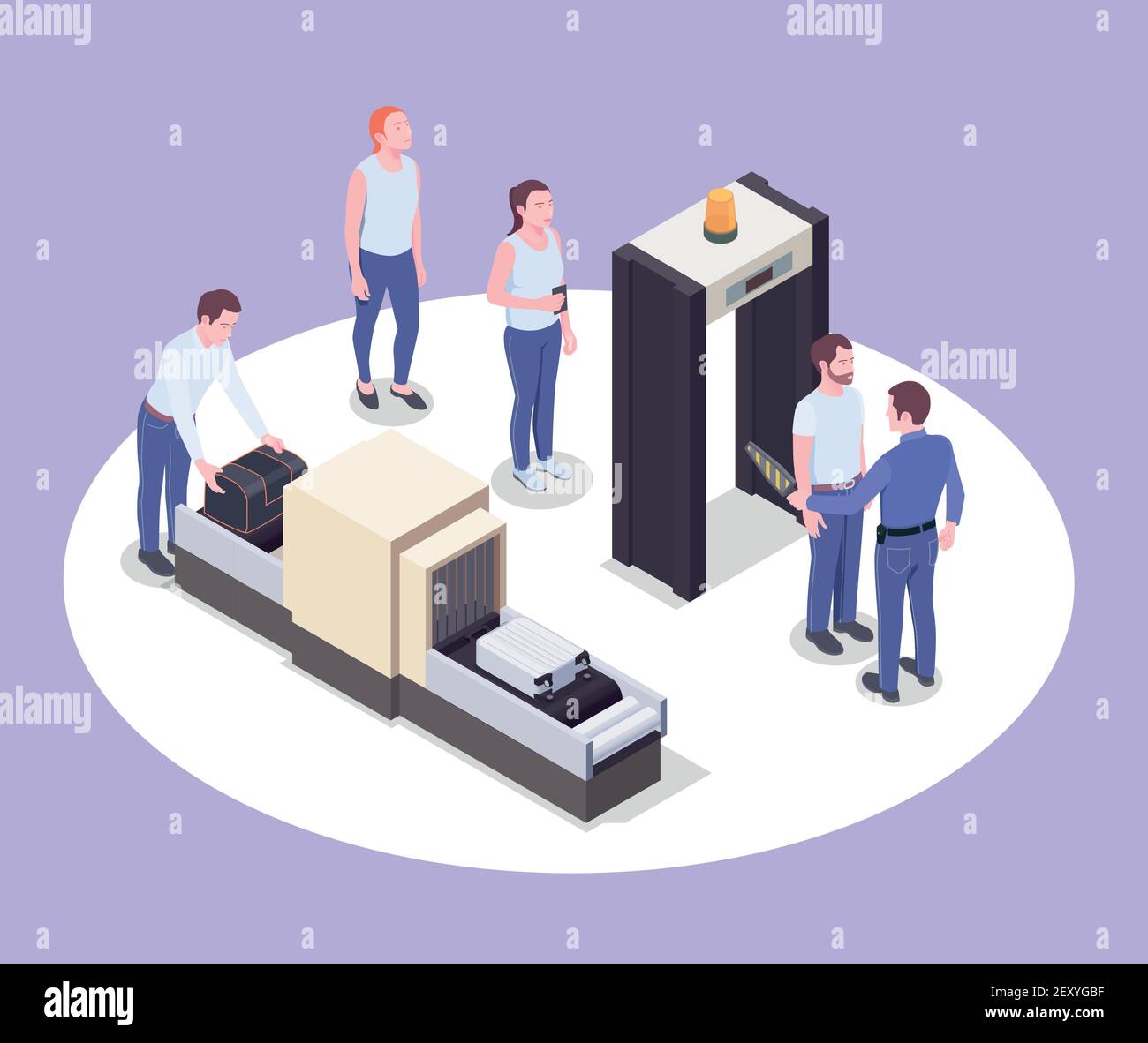 Airport isometric composition with images of scanner devices human ...