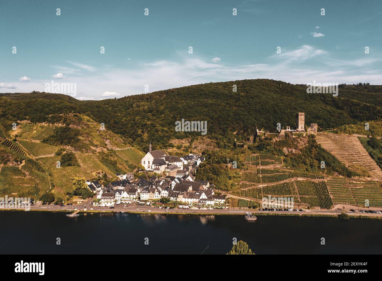 Panoramic view of the Moselle vineyards near Beilstein, Germany ...