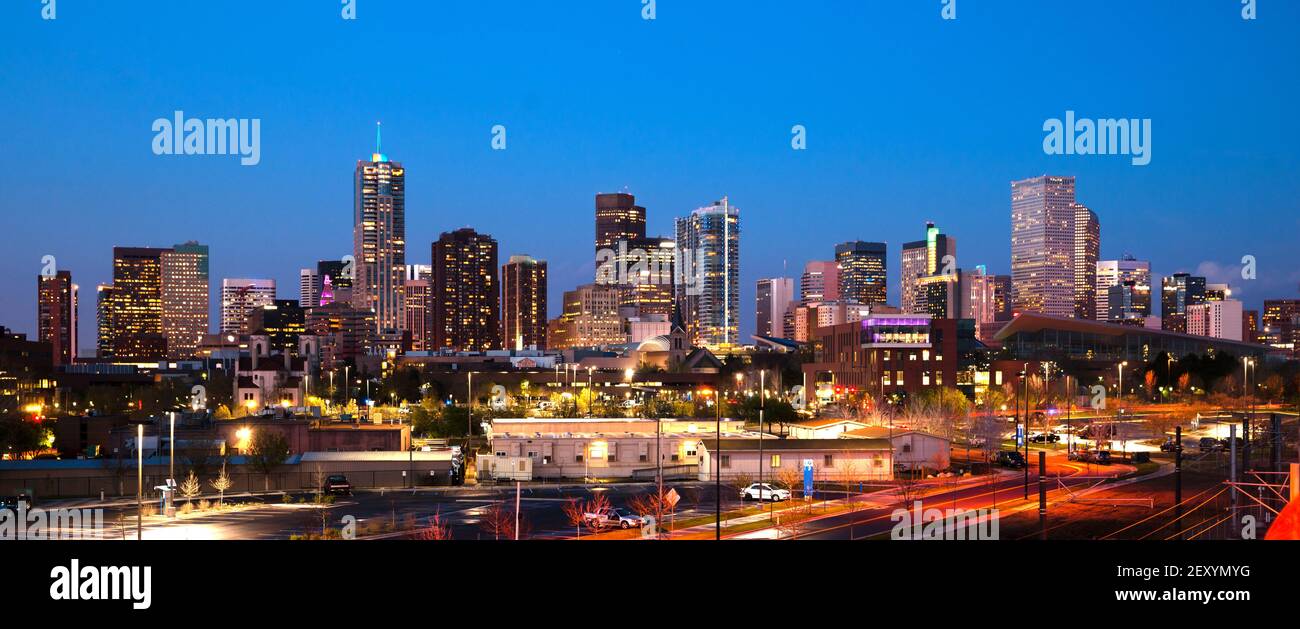 Downtown Urban Metro City Skyline Denver Colorado Sunset Dusk Stock ...