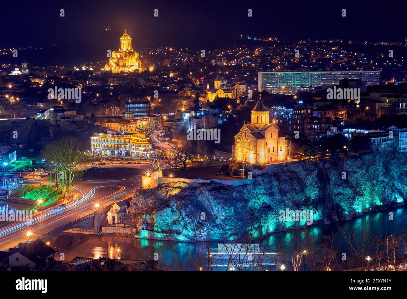 Top view of the Georgian capital Tbilisi at night Stock Photo - Alamy